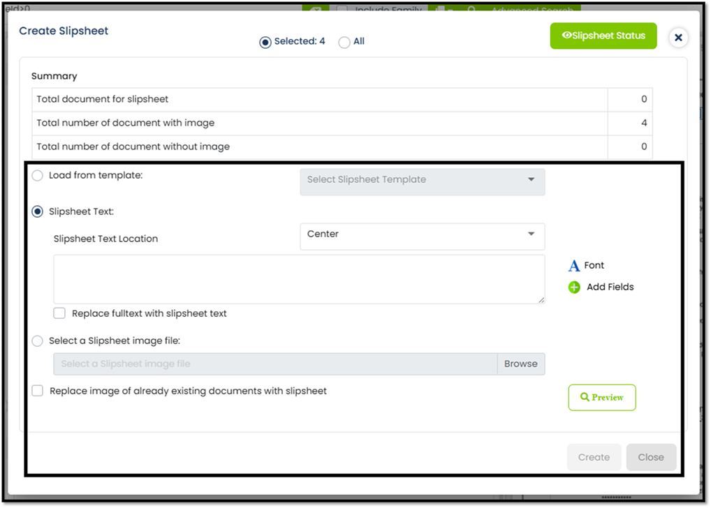Load from template : Dropdown with predefined slip-sheets. These can be ...